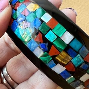 Jewelry | Vintage Wide Plastic Resin Bangle Bracelet Malachite Lapis ...